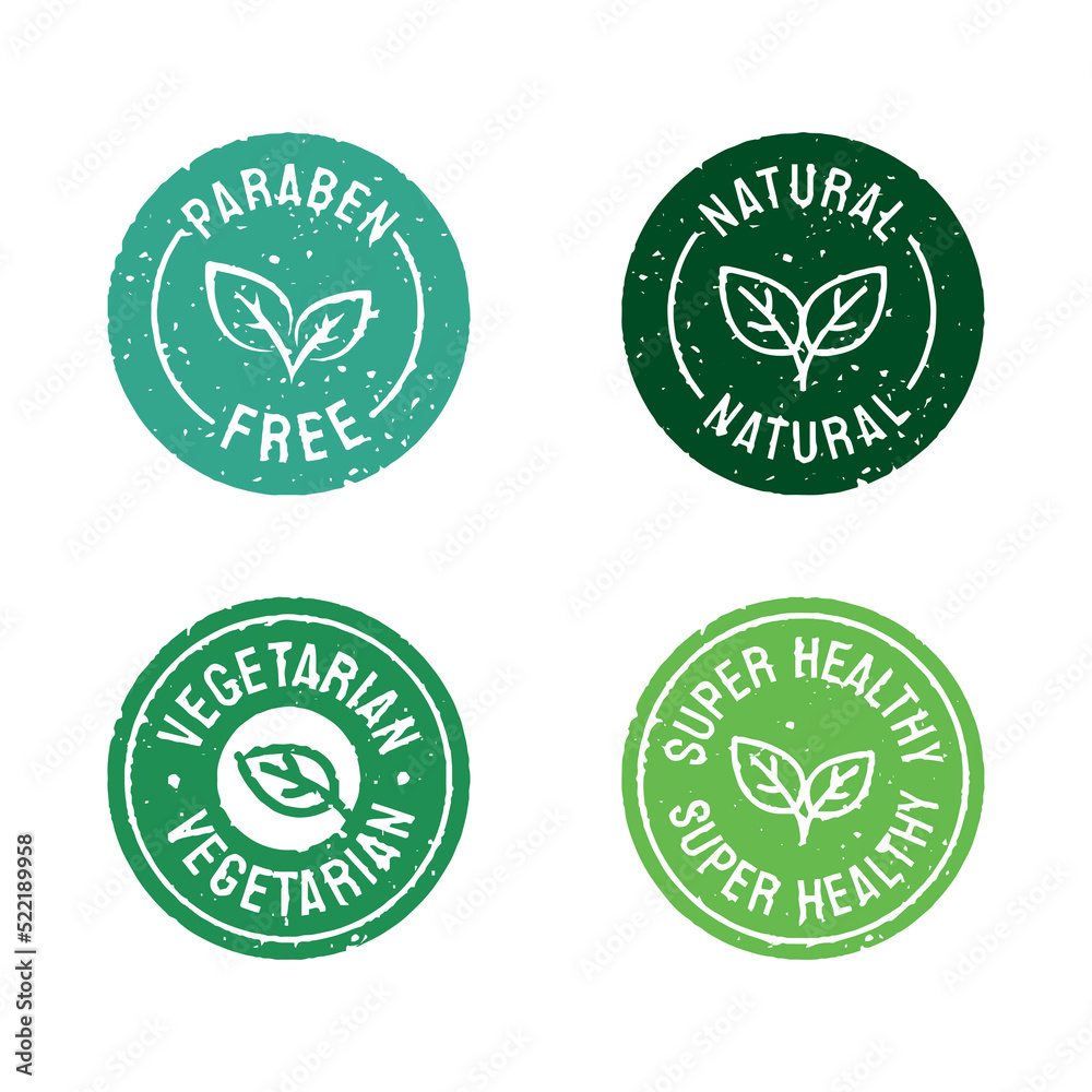 Green Natural, Vegetarian, Super Healthy stamp chop texture label ...