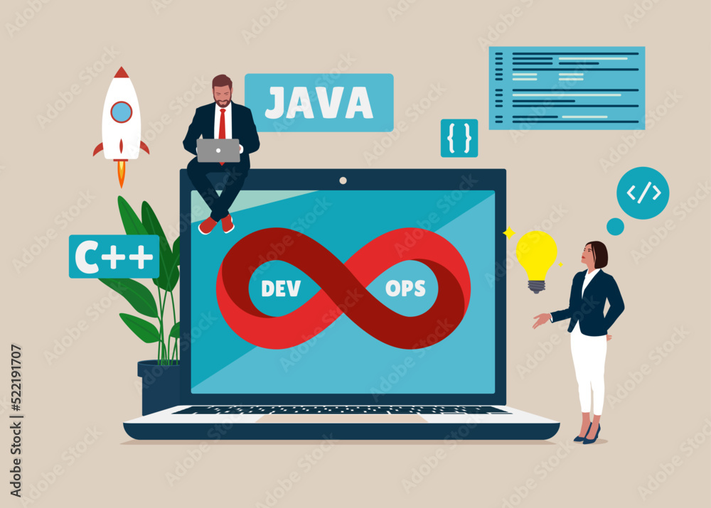 DevOps concept. Programmers practice of development and software ...