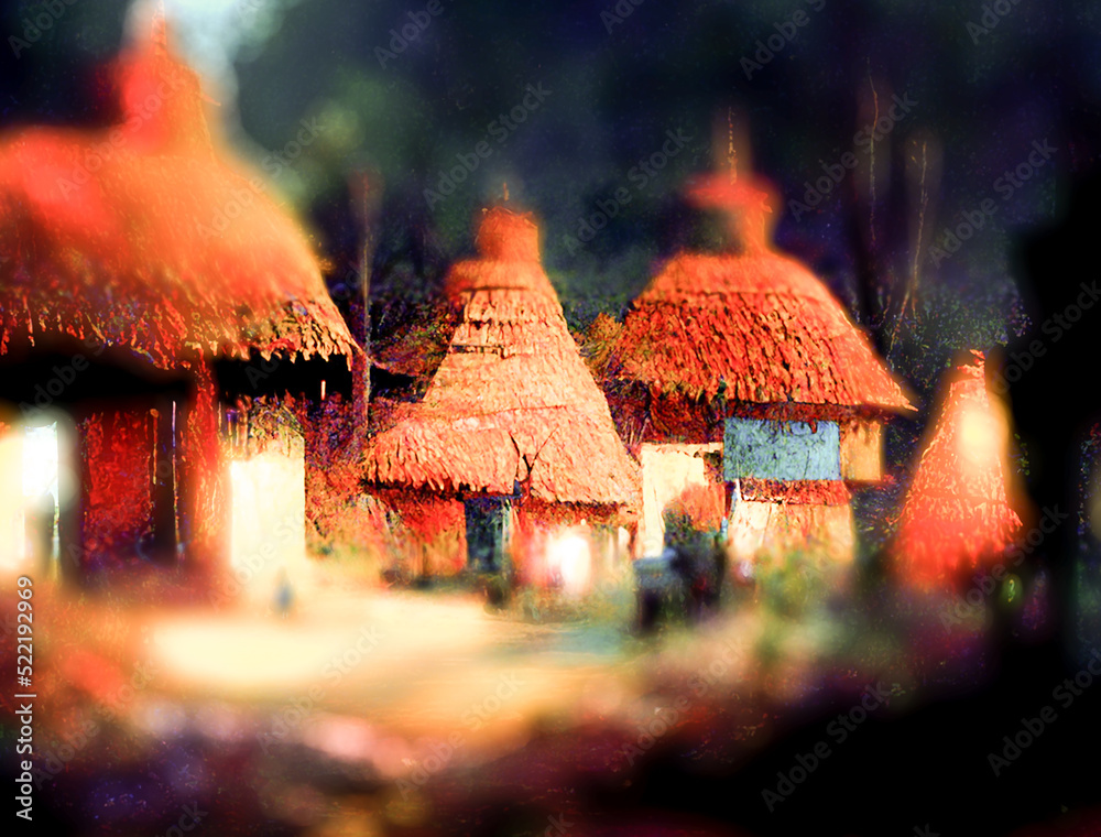 8K Blur matte painting beautiful village in night background, retro ...