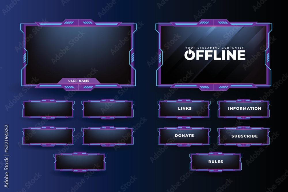 Online game streaming overlay vector for live gamers. Modern offline ...