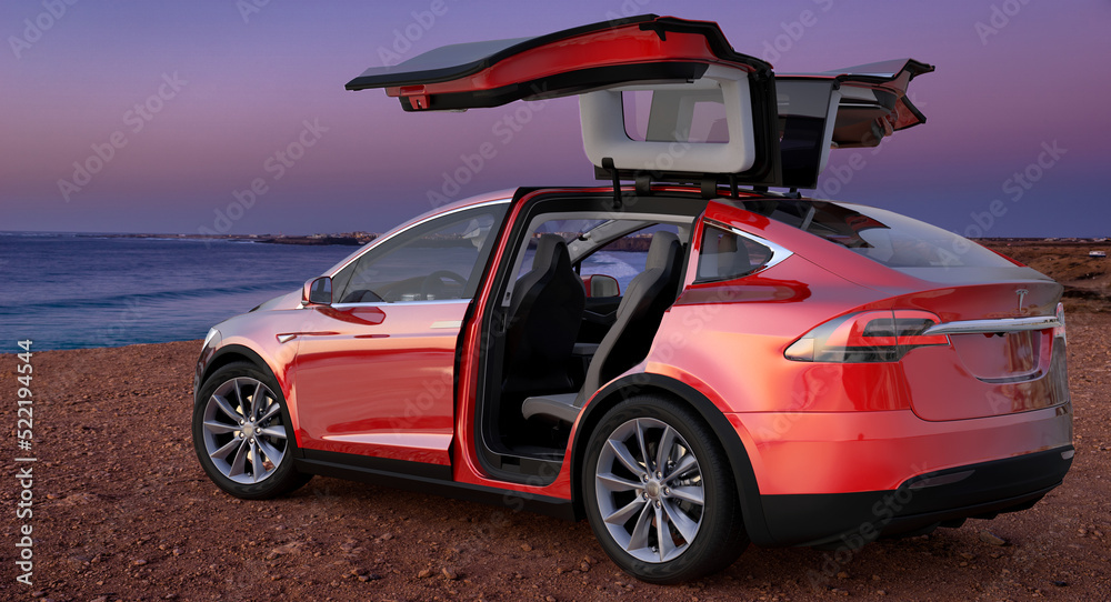 Tesla Model X on an ocean cliff Stock Photo | Adobe Stock