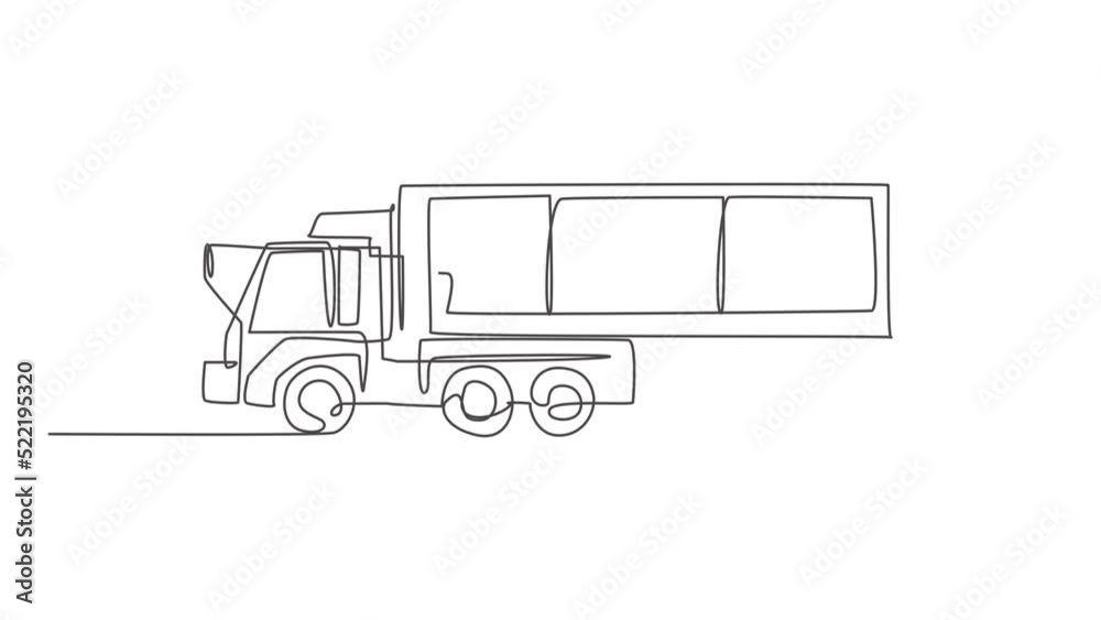 Animation of one single line drawing of long truck trailer. Business ...