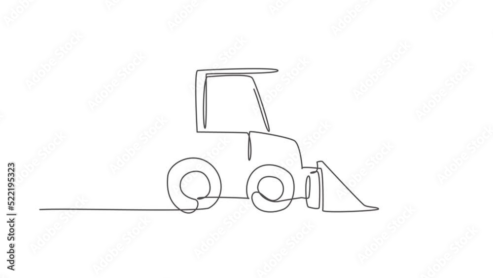 Animation of one line drawing of bulldozer for road repair, business ...