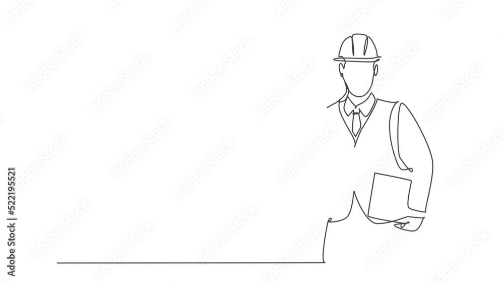 Animation of one line drawing of architect holding draft blueprint ...