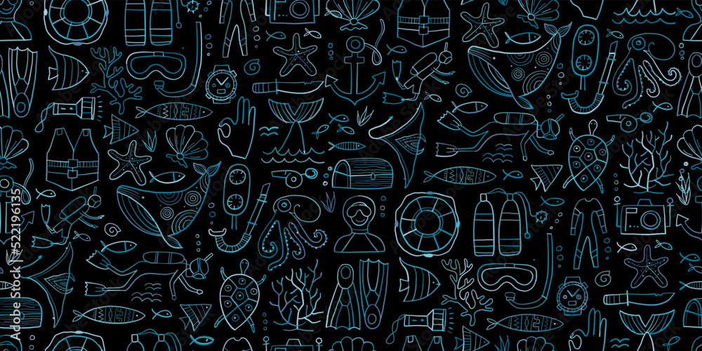 Scuba Diving, underwater activity. Summer vacation, marine life concept ...