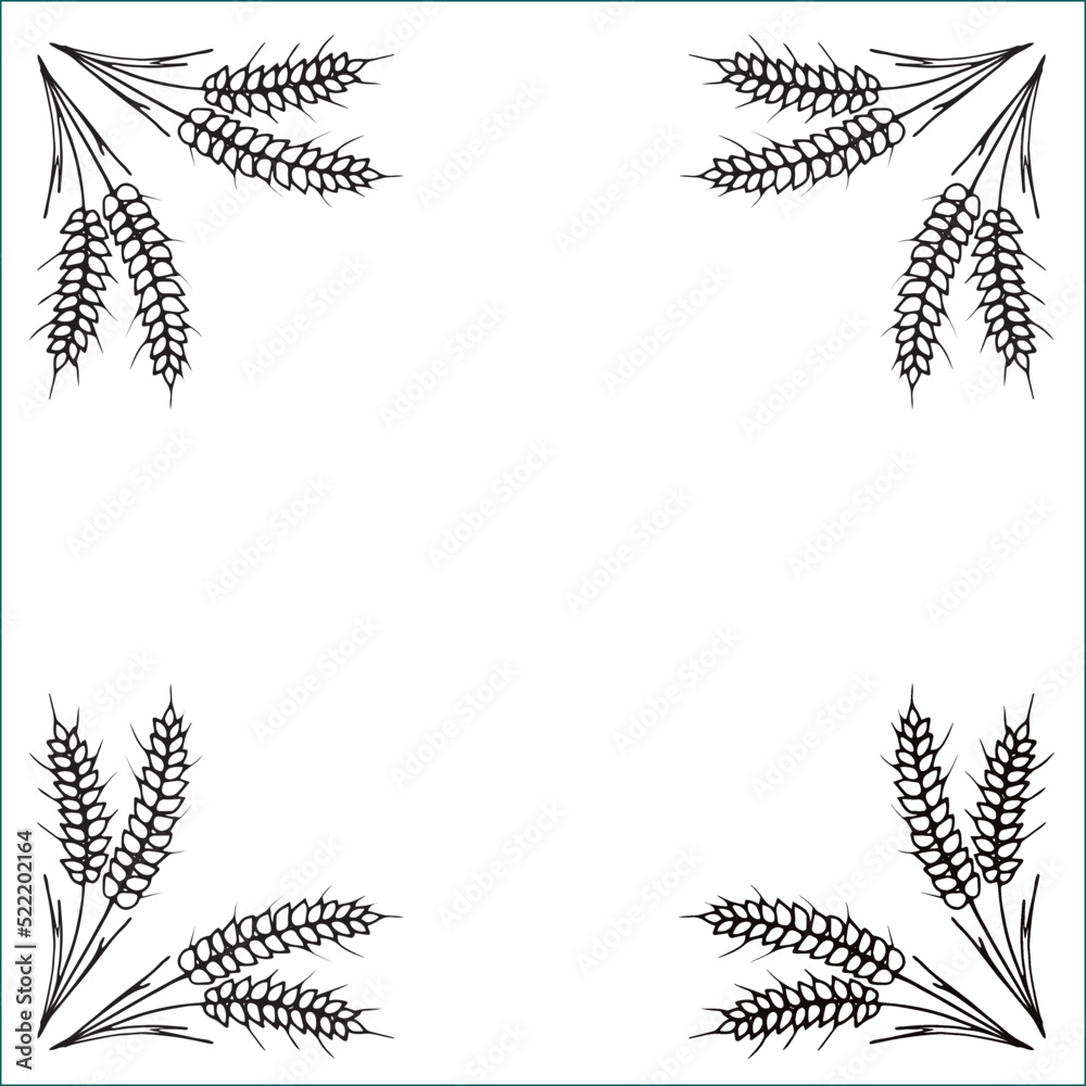 Wheat spikelet frame. Black and white ornamental frame, decorative ...