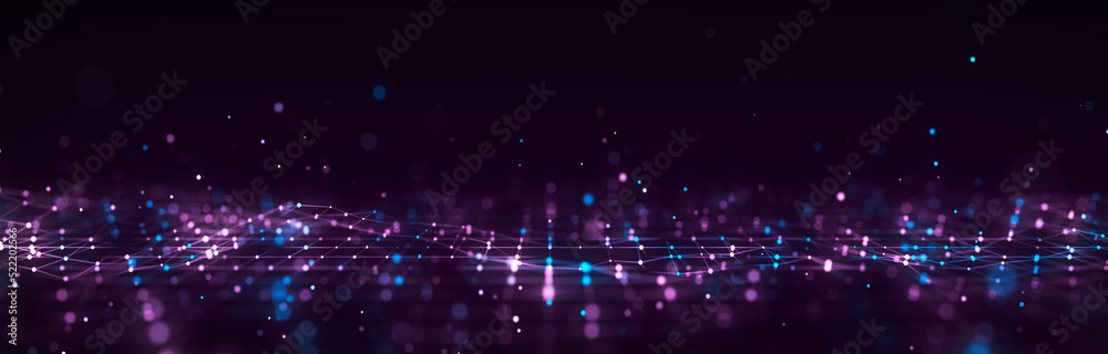 Futuristic perspective grid in digital cyberspace. Flow of binary code ...