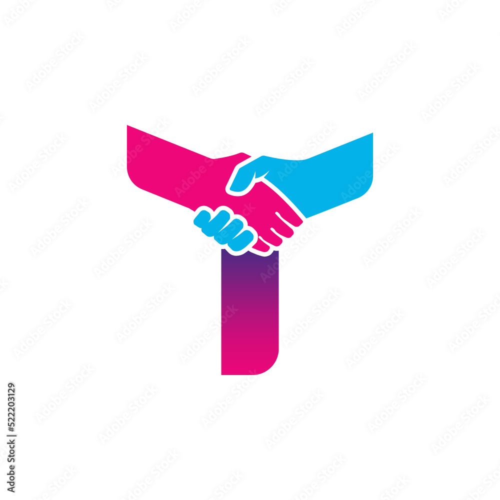 handshake logo isolated on letter T alphabet. Business partnership and ...