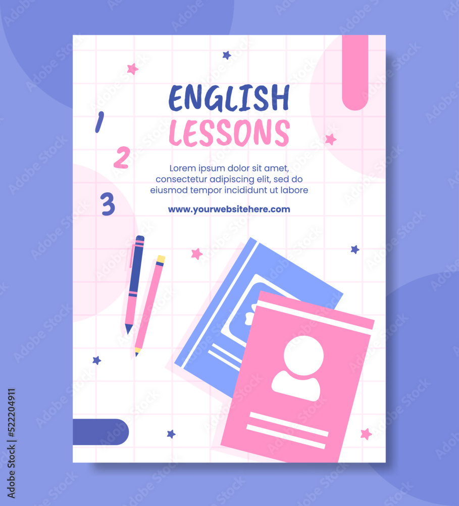 English Class Poster Template Hand Drawn Cartoon Flat Illustration ...