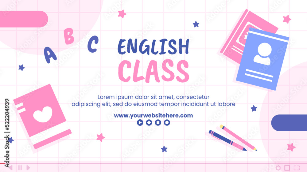 English Class Video Thumbnail Template Hand Drawn Cartoon Flat ...