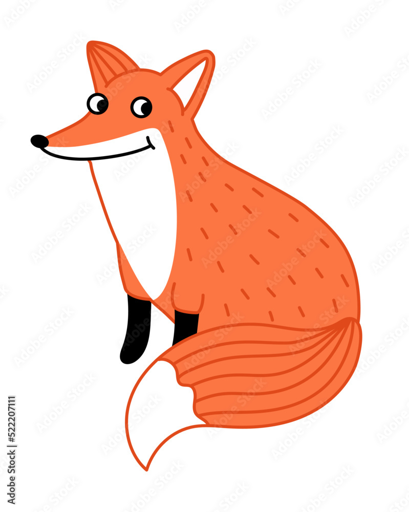 Cute little fox hand drawn cartoon character isolated on white ...
