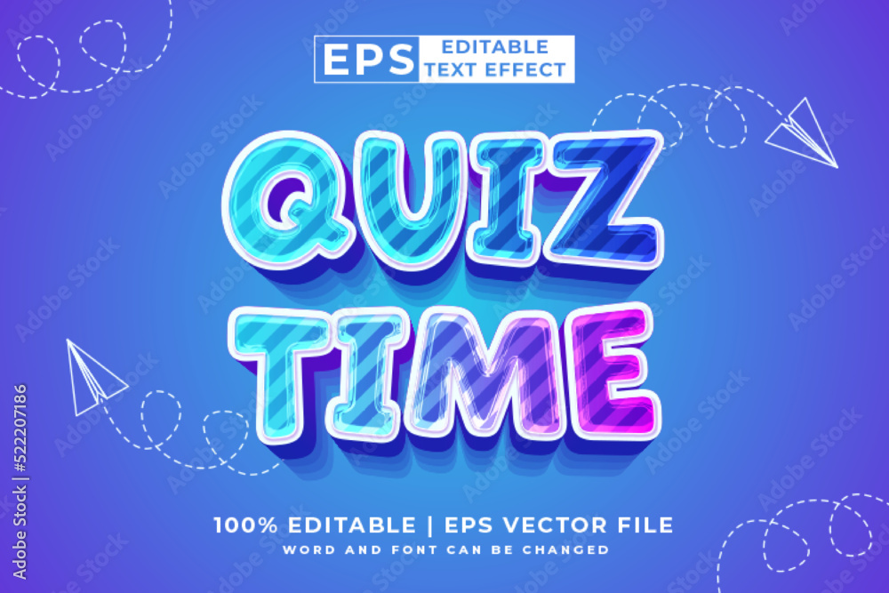 Editable text effect Quiz Time 3d cartoon template style premium vector ...