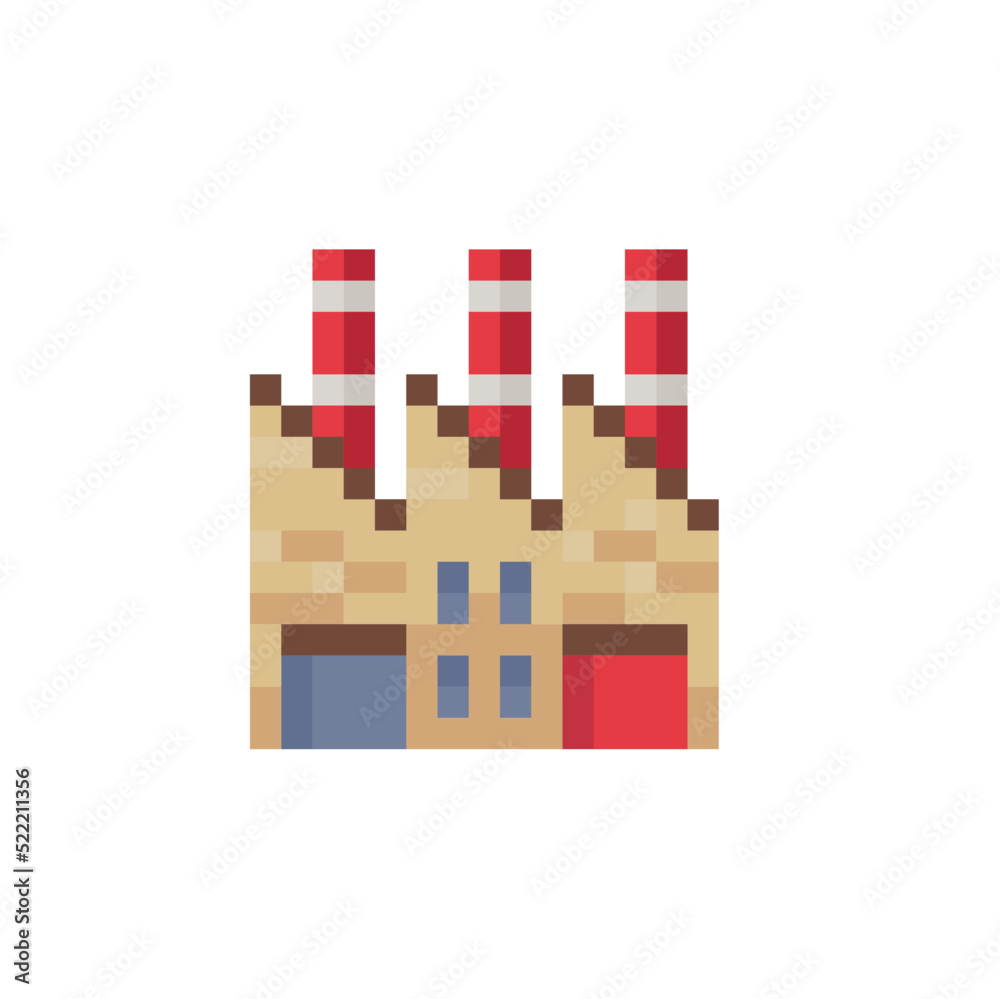 Industry factory building pixel art icon. City landscape. Isolated ...
