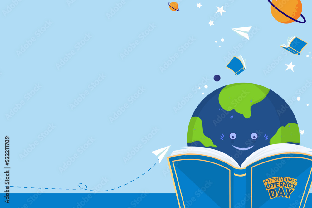 International Literacy Day Background with gambar bumi membaca buku ...