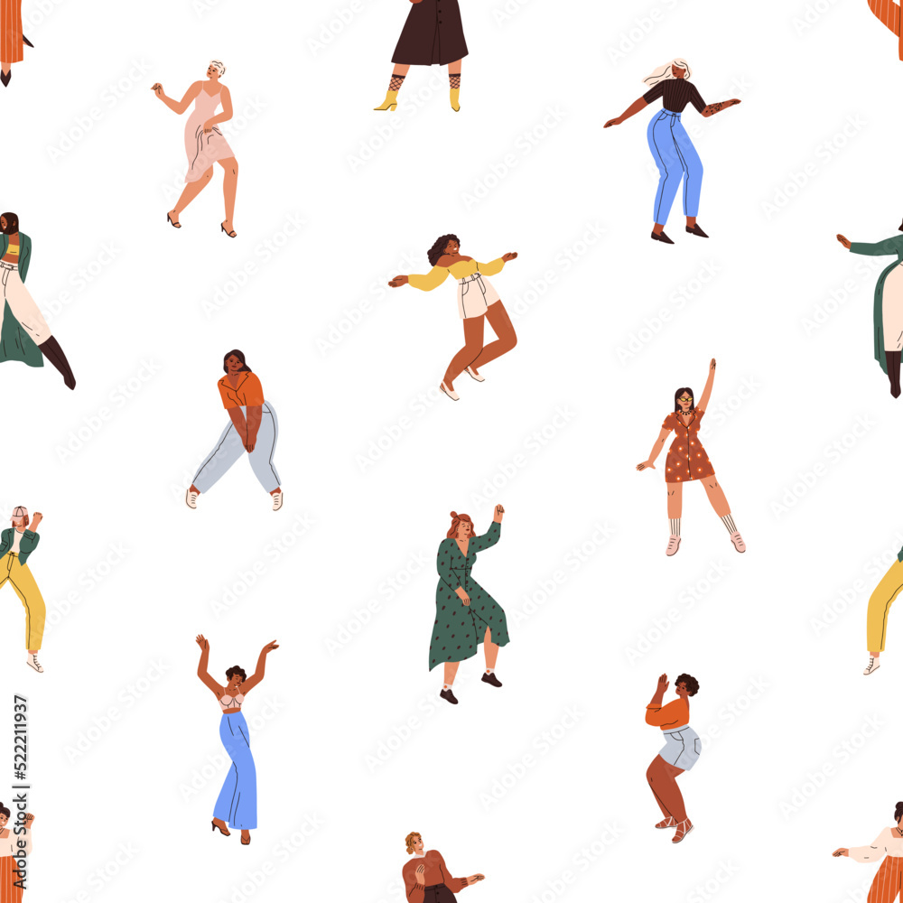 Women dancing pattern. Seamless background with happy girls dancers ...