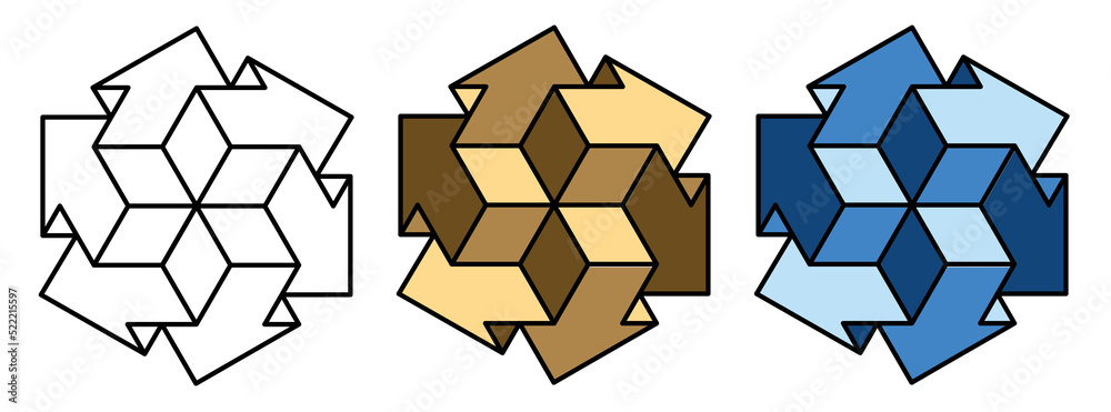 3d geometrical design of a group of block arrows pointing in all ...