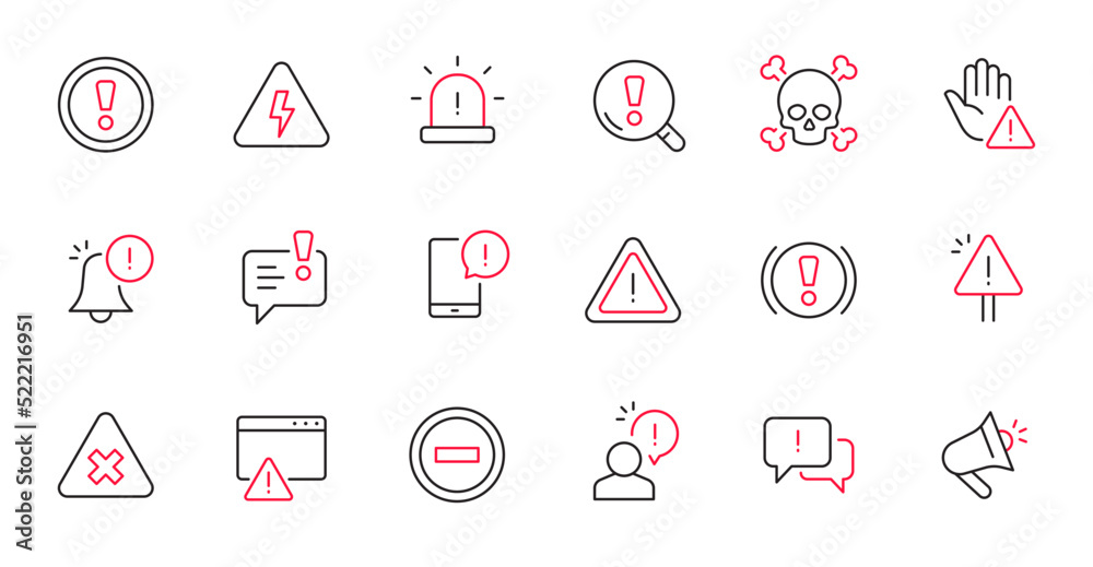 Alert, risk sign line icon set. Caution, warning, exclamation mark thin ...