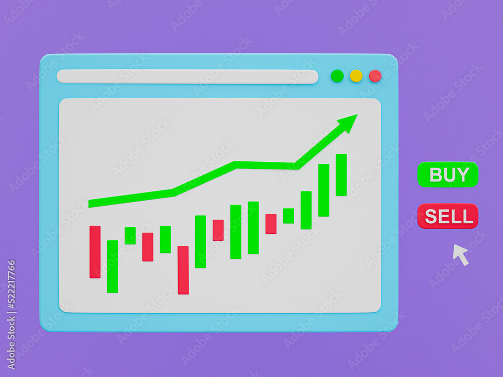 3d minimal stock going up icon. profit and loss concept. Decision ...