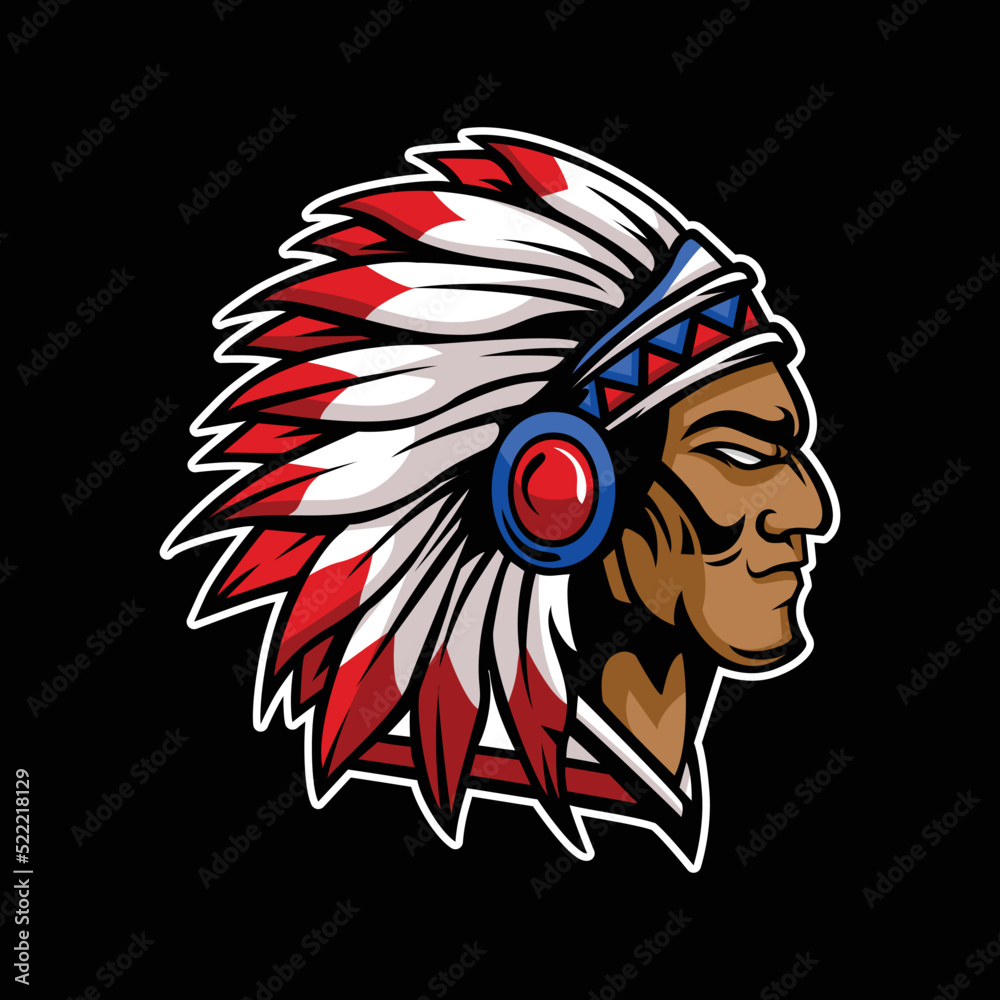 Indian Chief Head Mascot Illustration Stock Vector | Adobe Stock
