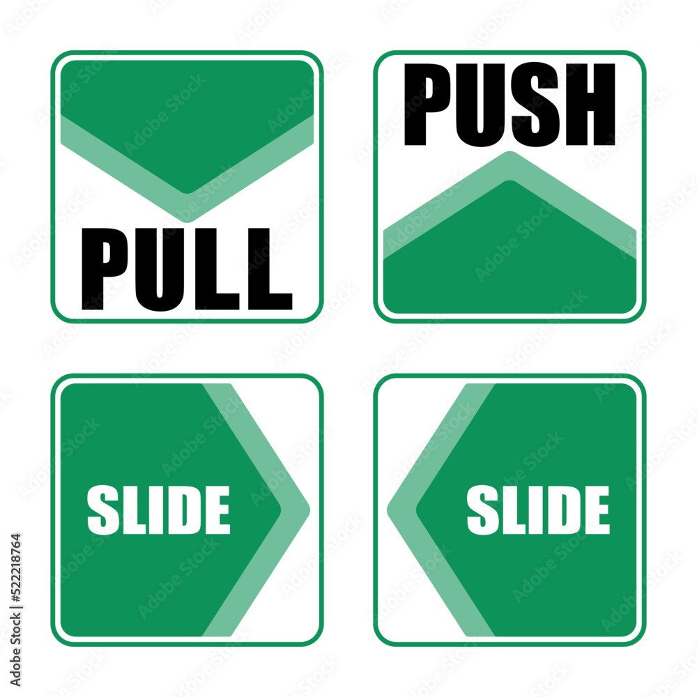 Push, pull, and Slide to open door signs. Vector illustration template ...