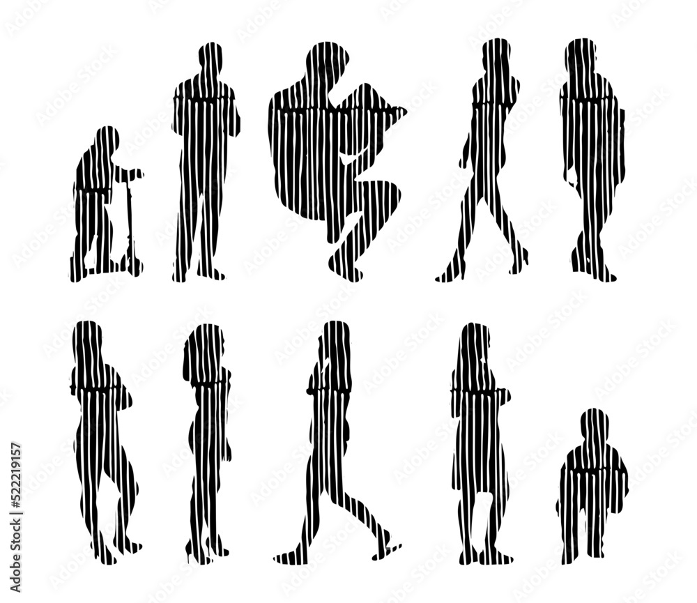 Vector silhouettes, Outline silhouettes of people, Contour drawing ...