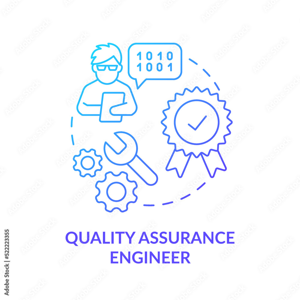 Quality assurance engineer blue gradient concept icon. Test and debug ... Quality assurance engineer blue gradient concept icon. Test and debug ...