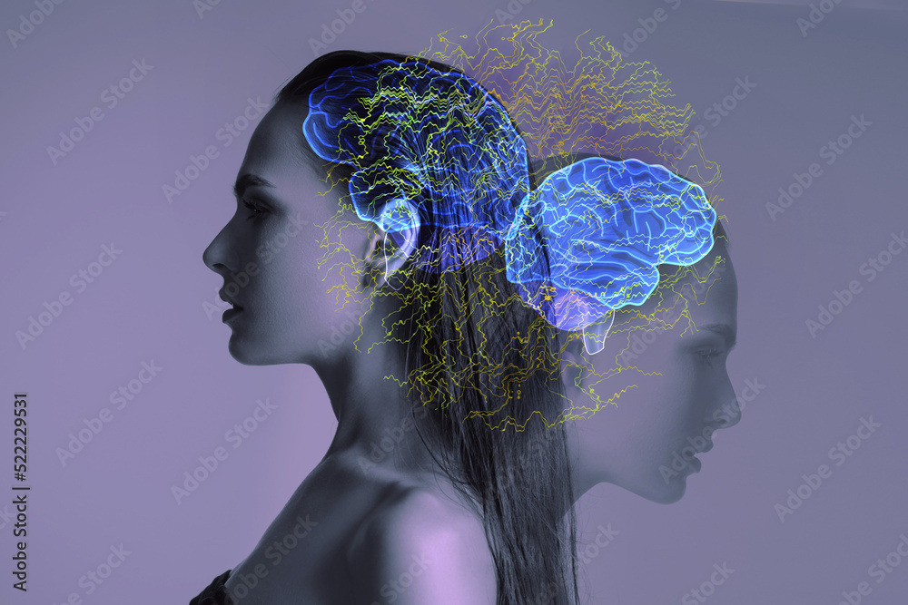 bipolar mental disorder. Double face. Split personality. Conceptual ...