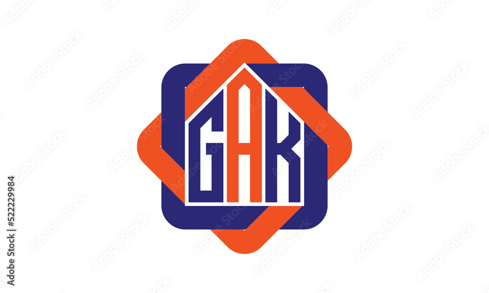 GAK three letter real estate logo with home icon logo design vector ...