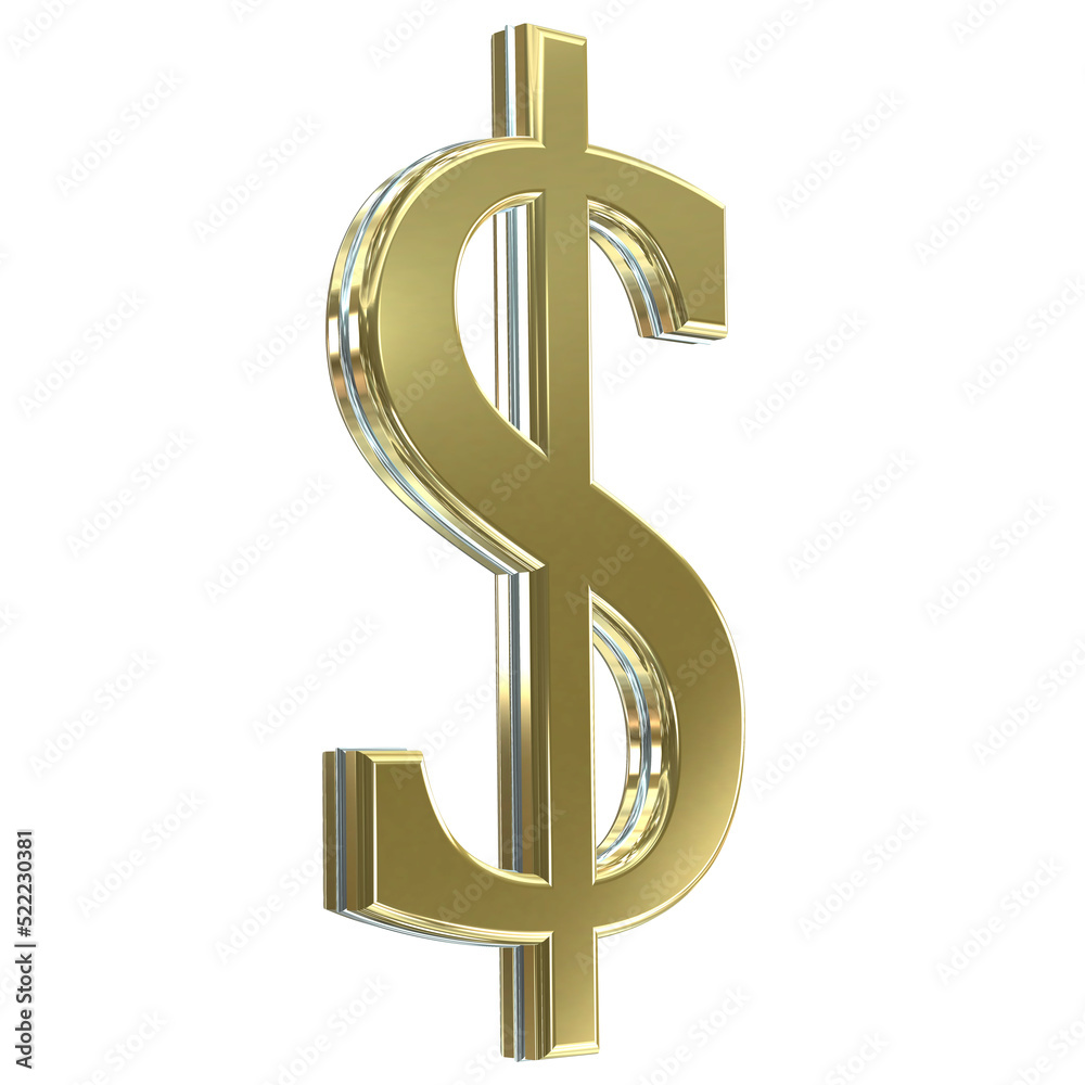 3D gold silver dollar $ currency symbol symbols sign signs cut out ...
