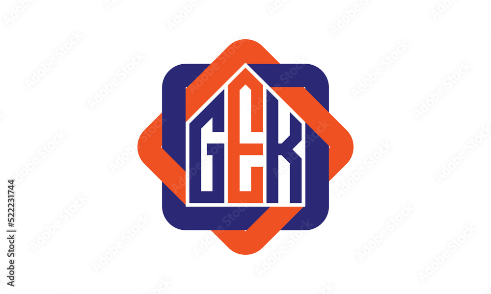 GEK three letter real estate logo with home icon logo design vector ...