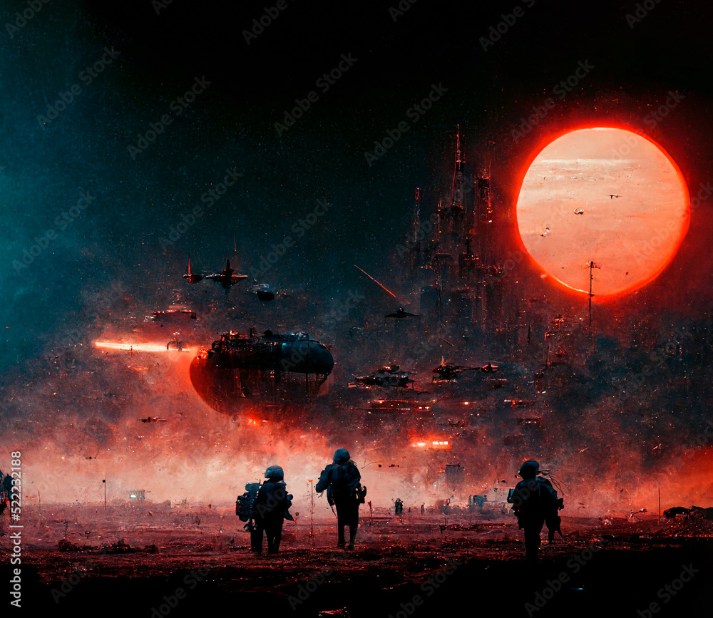 futuristic world war, digital painting, concept illustration Stock ...