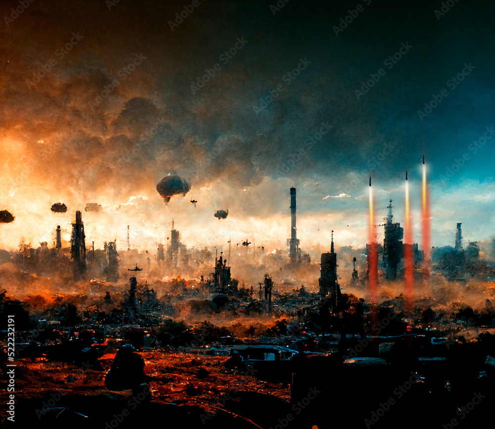 futuristic world war, digital painting, concept illustration Stock ...