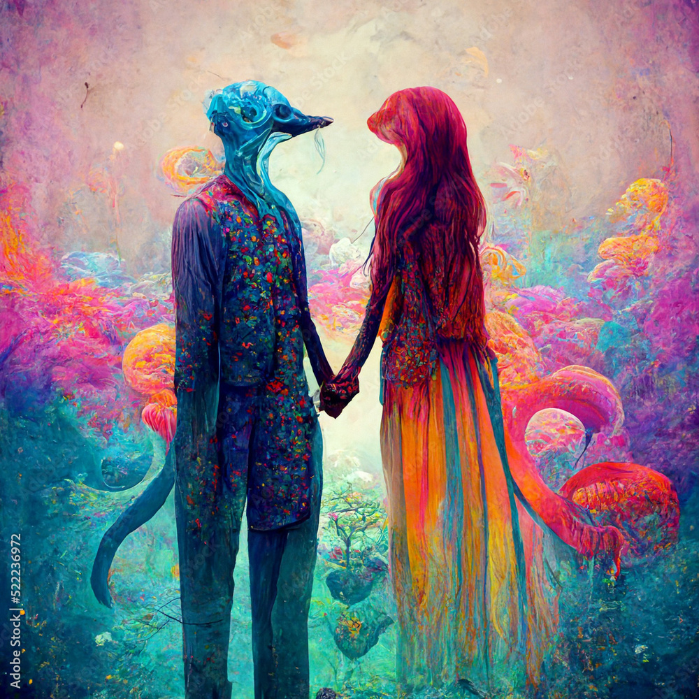 Surrealistic love couple Stock Illustration | Adobe Stock