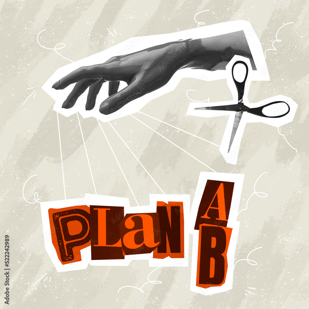 Surreal conceptual poster. Human hand offers to make a choice between ...