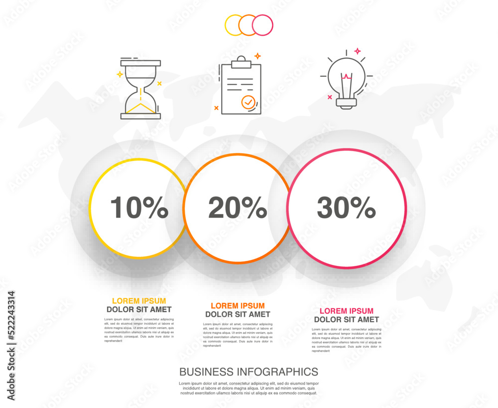 Modern vector infographics with three circles. Business template with 3 ...