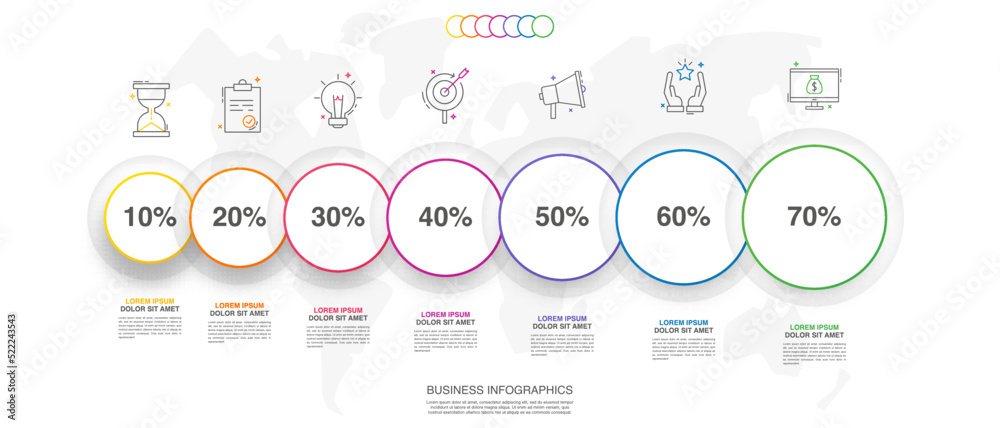 Modern vector infographics with seven circles. Business template with 7 ...