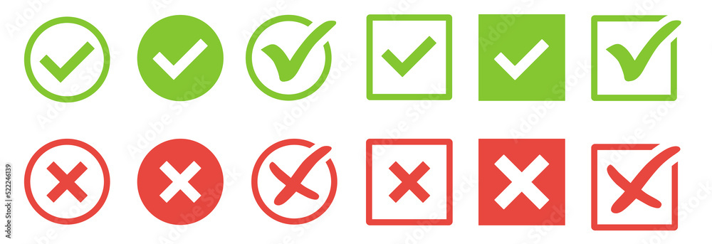 Checkmark And X Mark Icon Check And Uncheck Icon Vector Validation 