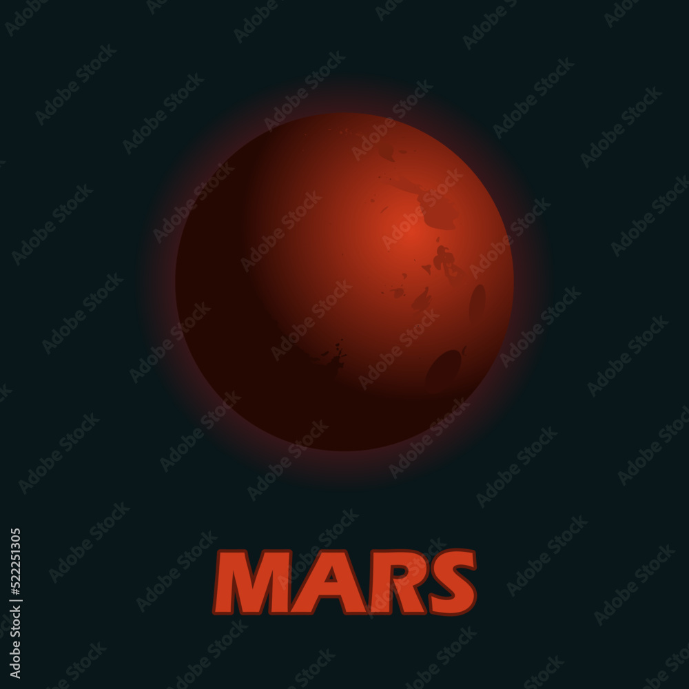 Red Planet Mars illustration. Planetary drawing with text. Astronomy ...