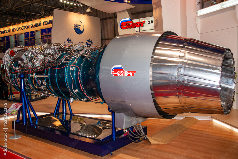 Full-scale mock-up of aircraft high-temperature bypass turbojet engine ...
