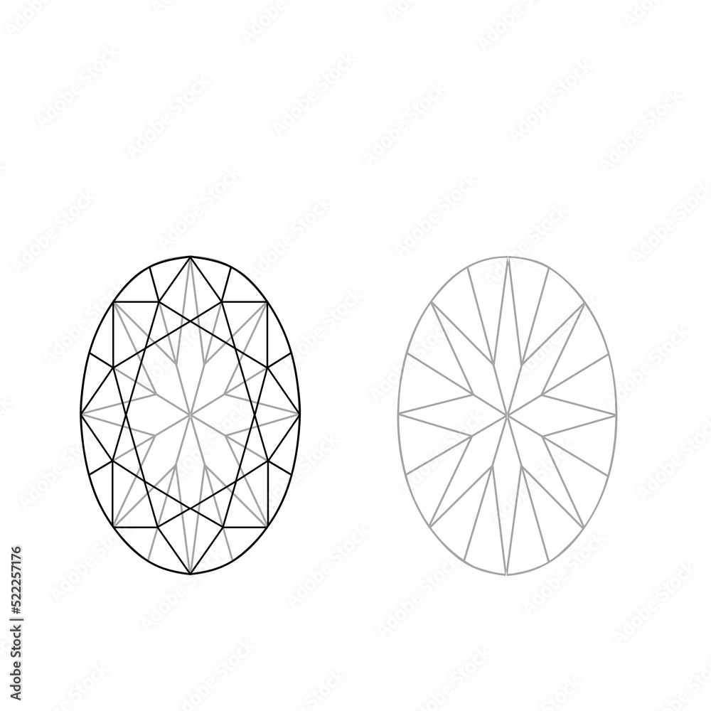 Sketch of a oval briliant cut diamond on white background. oval diamond ...