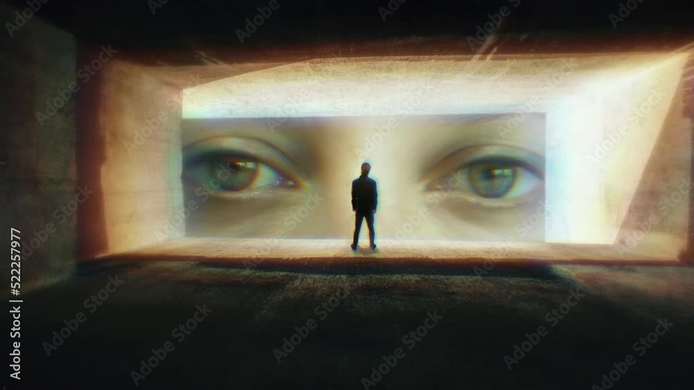 Video „Girl Eyes Looking Man Inside Walls Weird Scene Zoom In. Man ...
