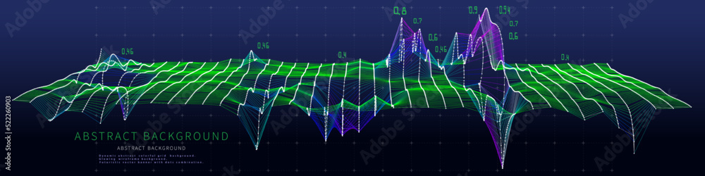 Abstract background with grid and data on dark blue. Big data ...
