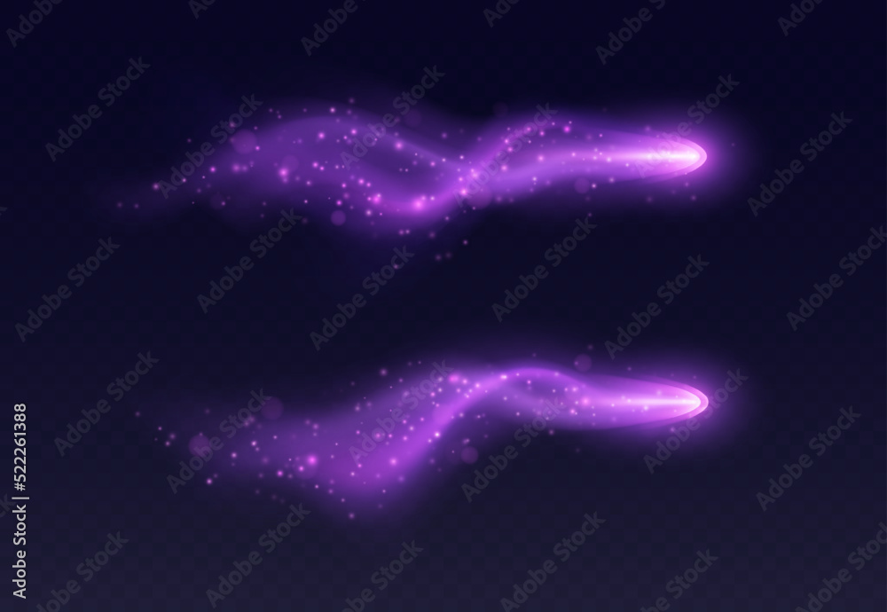 Purple light trail, magic stardust with haze and sparkles, realistic ...