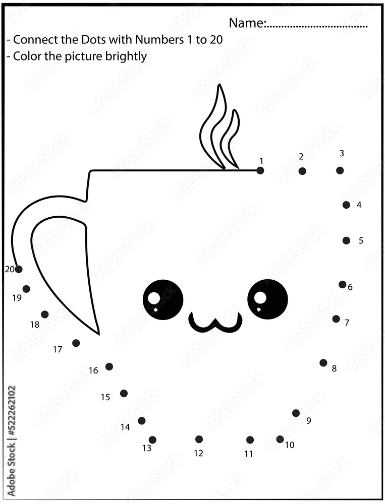 Kawaii food Connect the dots. Math game. Kids activity Stock Vector ...