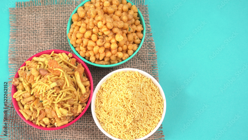 Indian Snacks, Traditional Indian deep fried salty dish called chivda ...