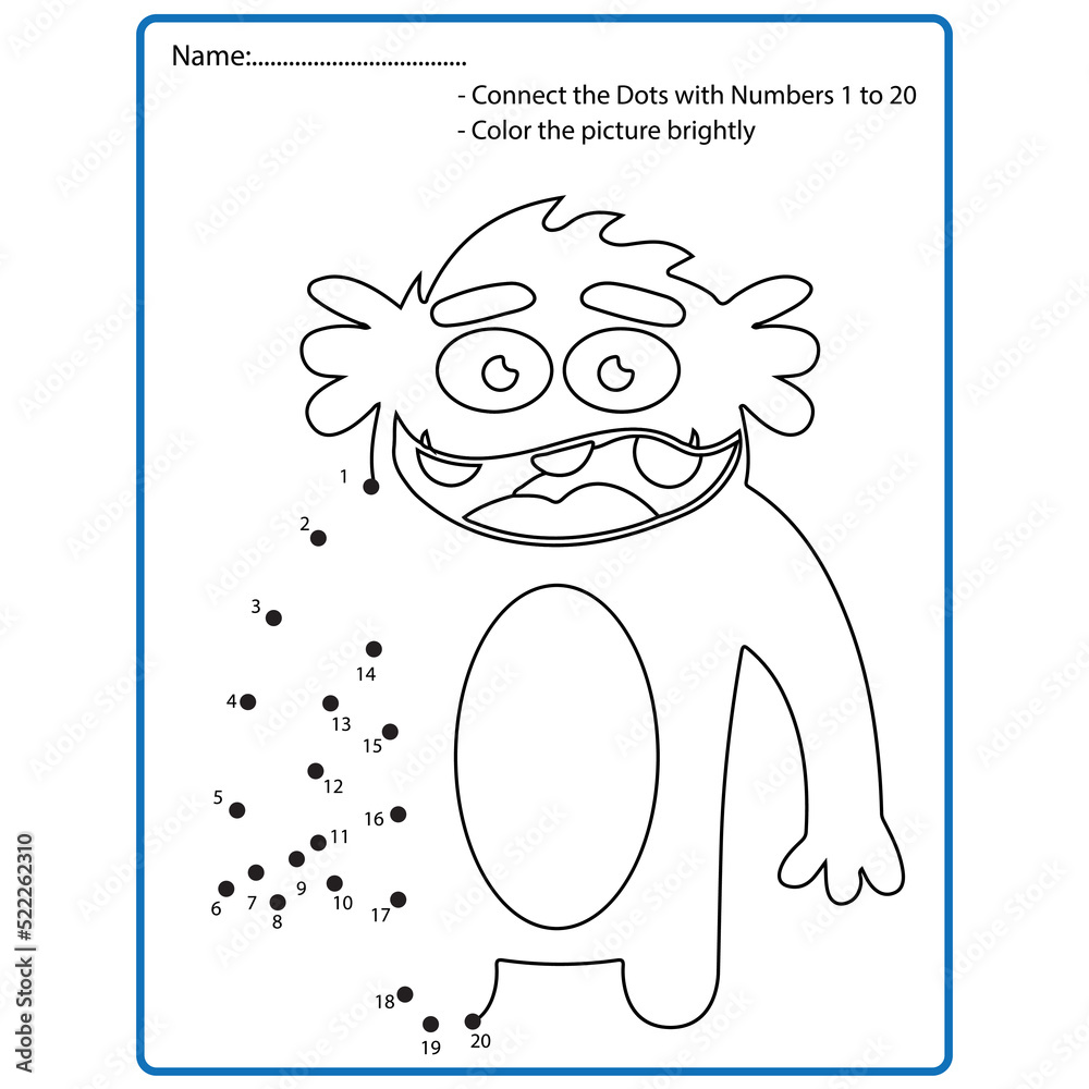 Connect the dots and draw a cute alien character,Dot to dot educational ...
