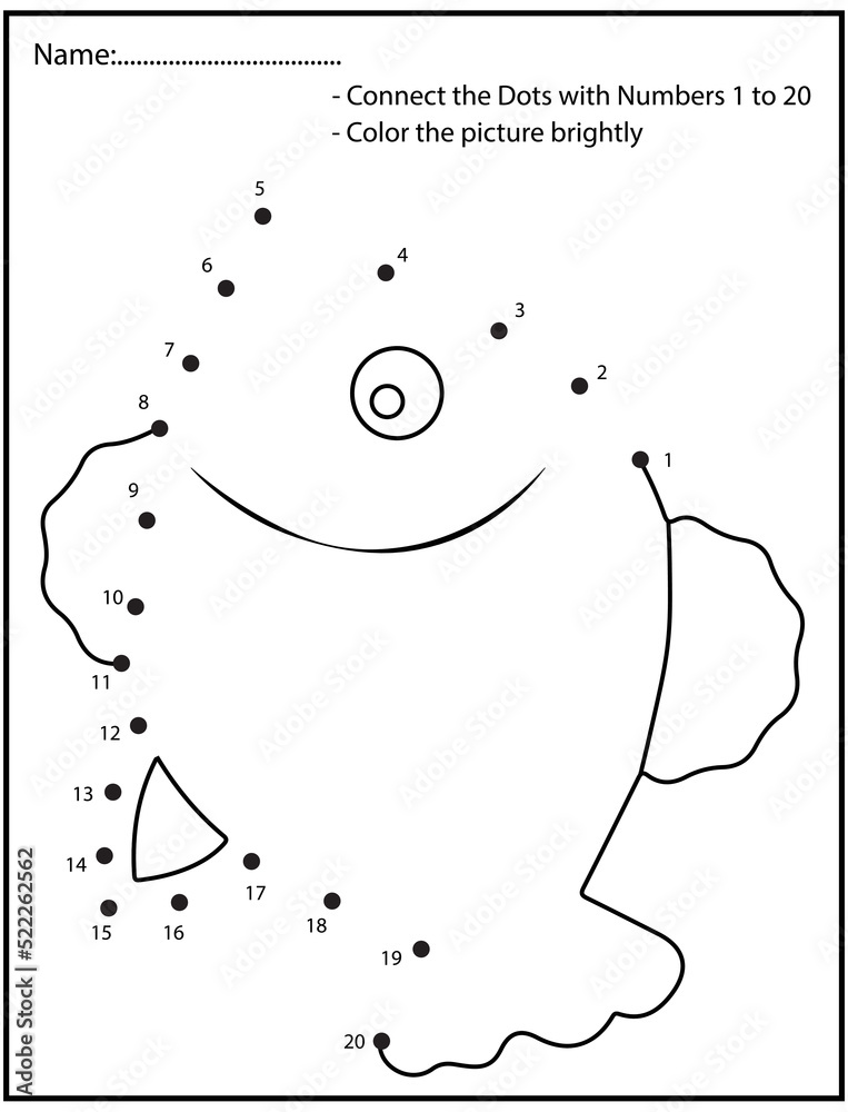 Ocean animals numbers education dot to dot game with cute fish. Stock ...