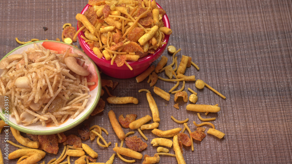 Indian Snacks, Traditional Indian deep fried salty dish called chivda ...