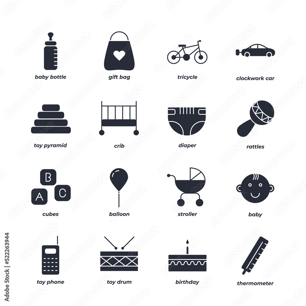 babies vector icons set, modern solid symbol collection, filled style ...