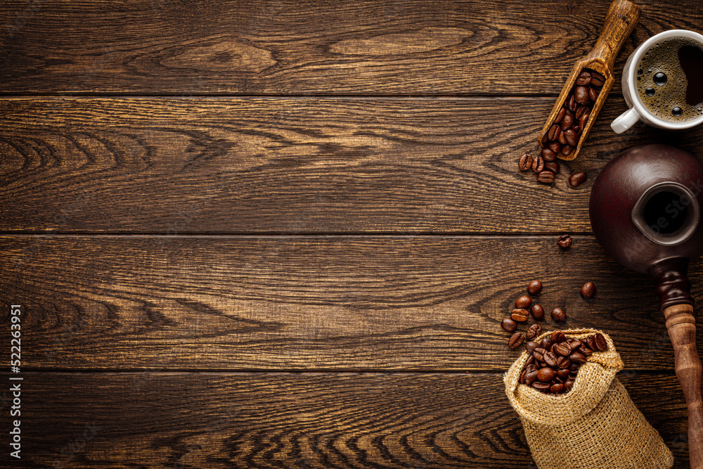 Natural turkish coffee. Freshly brewed aromatic drink in cup, roasted ...